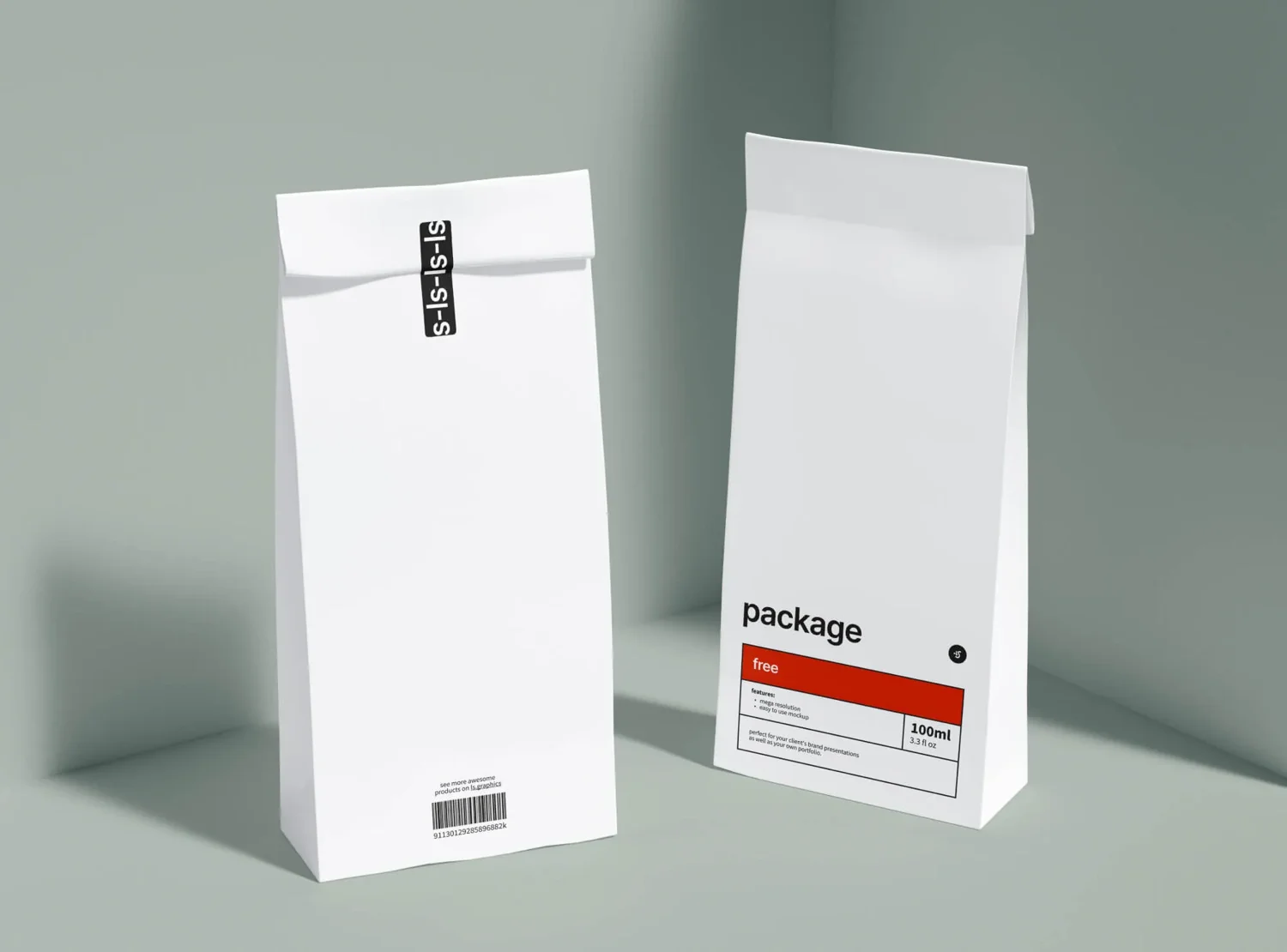 2 Paper Food Bag Mockup