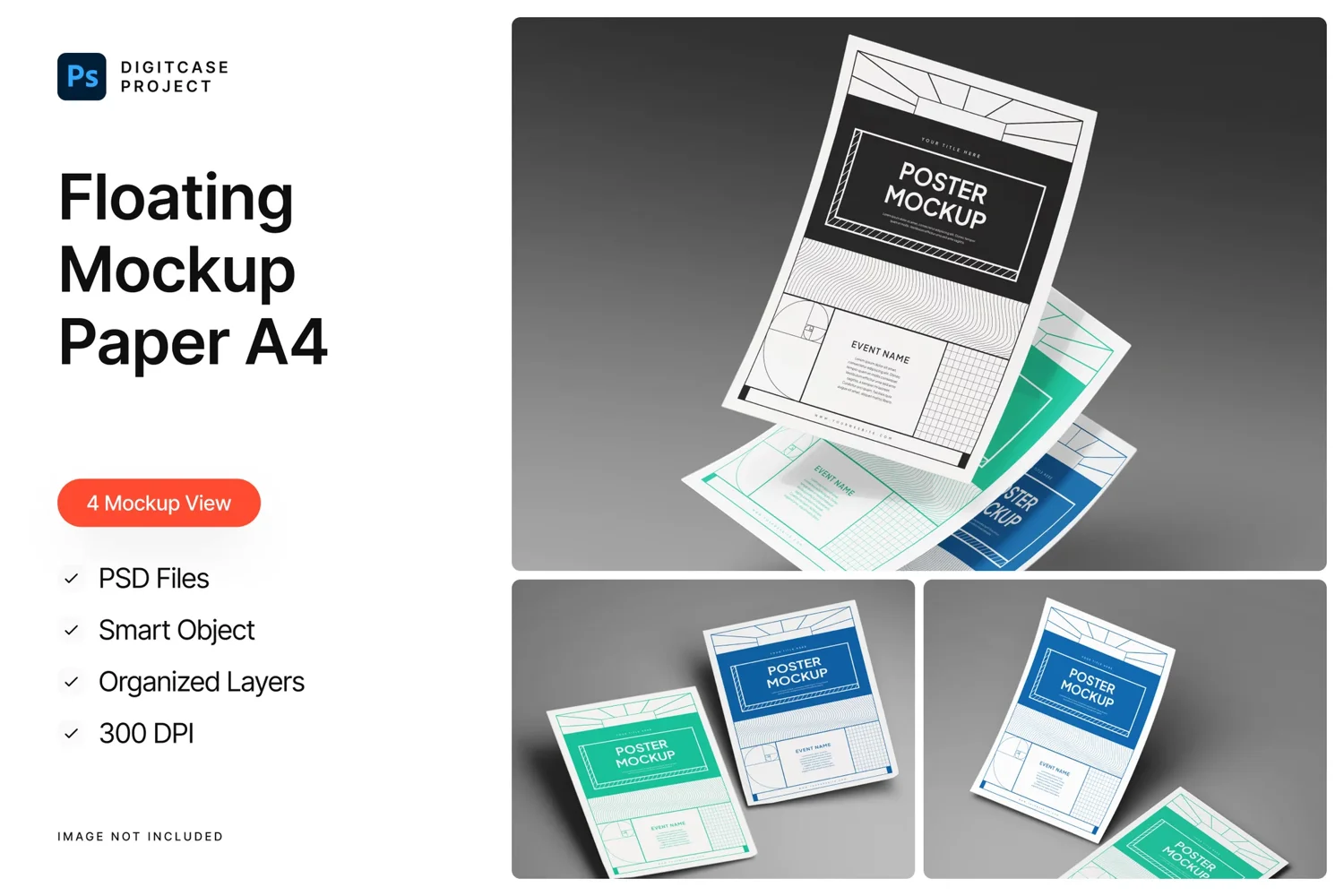 Floating Paper A4 Mockup Design Template