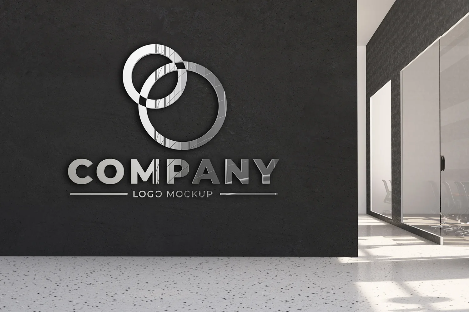 Metallic Corporeal Logo At Office Mockup
