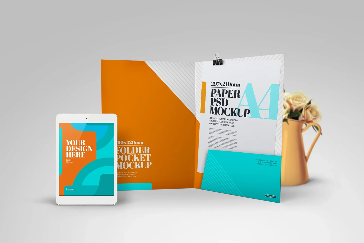 Folder Pocket Tablet Front View Mockup