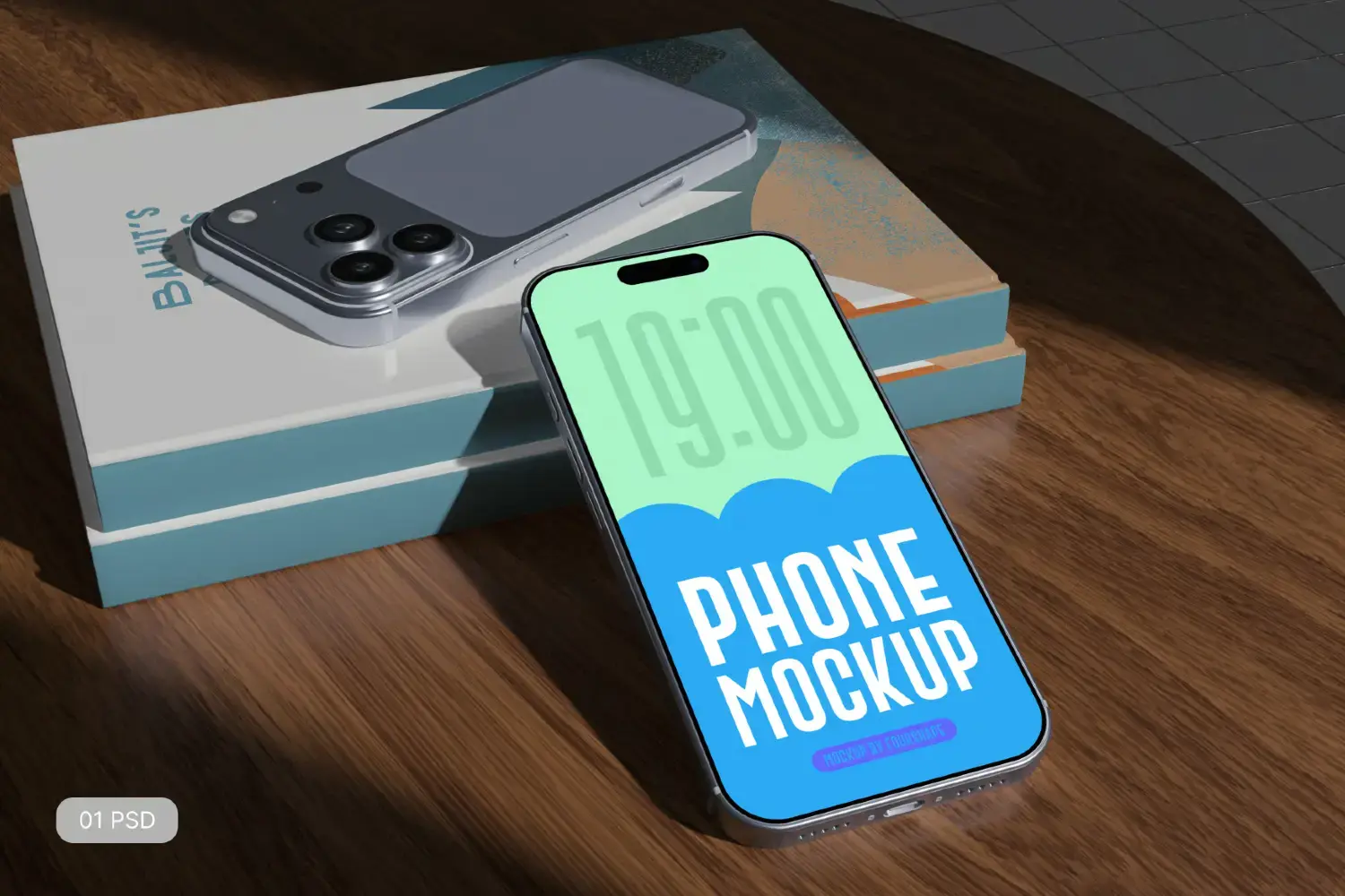Phone on Book Stack Mockup